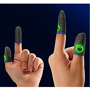 Silver Fiber Blue Stripe Gaming Gloves for Sweaty Hands Finger Sleeves for Mobile Game Controllers (Pack of 2) Anti-Sweat Breathable Thumb Finger Sleeve for League of Legend, PUBG, Rules of Survival