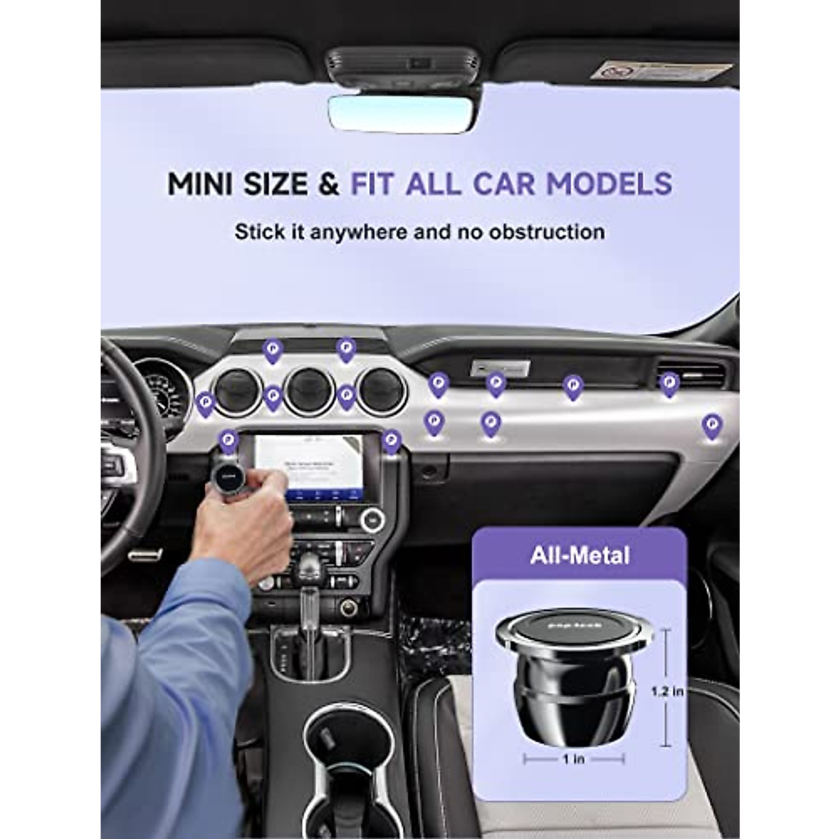 pop-tech Ball Magnetic Car Phone Holder, Universal All-Metal Magnet Car Mount for Cell Phone Dashboard GPS with 4 Metal Plates & Mini Size& 360° Rotation for iPhone, Tablet, Socket Grip,Mobile Device