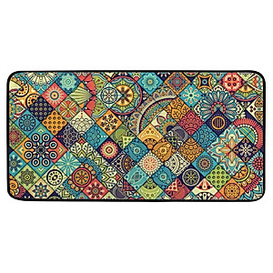 Vintage Ethnic Mandala Paisley Plaid Striped Bohemian Floral Flower, Bathroom Shower Mat Doormat Non Slip,Floor Rug Absorbent Carpets Floor Mat Home Decor for Kitchen Bedroom Rug, 16"X 24"