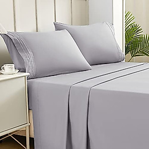 Dekoresyon King Size Sheet Set, 4Pcs Extra Soft Breathable Cooling Bed Sheet Set with Deep Pockets & Wrinkle Free, Ultra Soft Hotel Luxury Bedding Sheets & Pillowcases(King,Light Gray)
