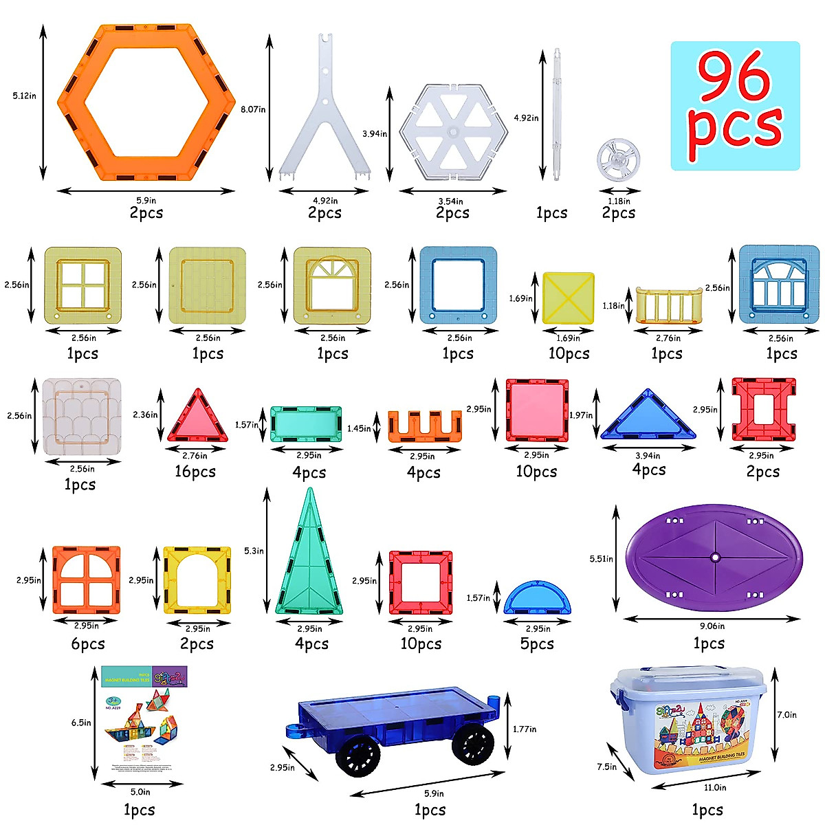 Gifts2U Magnetic Blocks, 96PCS Magnetic Tiles Building Set for Kids with Storage Box STEM Preschool Educational Construction Kit Magnet Stacking Toys Gifts for Boys and Girls