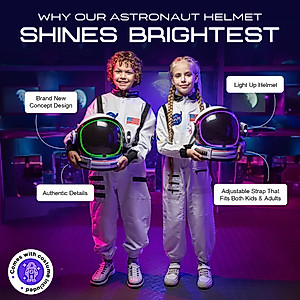 AEROSQUAD Kids Astronaut Costume with Helmet, NASA Space Helmet Suit for Kids & Adults with LED Lights, Movable Visor & Mission Sounds Astronaut Suit Kids, Role Play Halloween Dress for Boys & Girls.