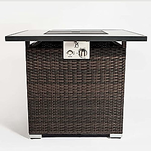 30 in Propane Gas Fire Pit Table with Fire Glass & Lid for Outdoor, 40,000 BTU, Electronic Pulse Igniter, Steel Frame Fire Pit Table for Patio/Backyard/Party