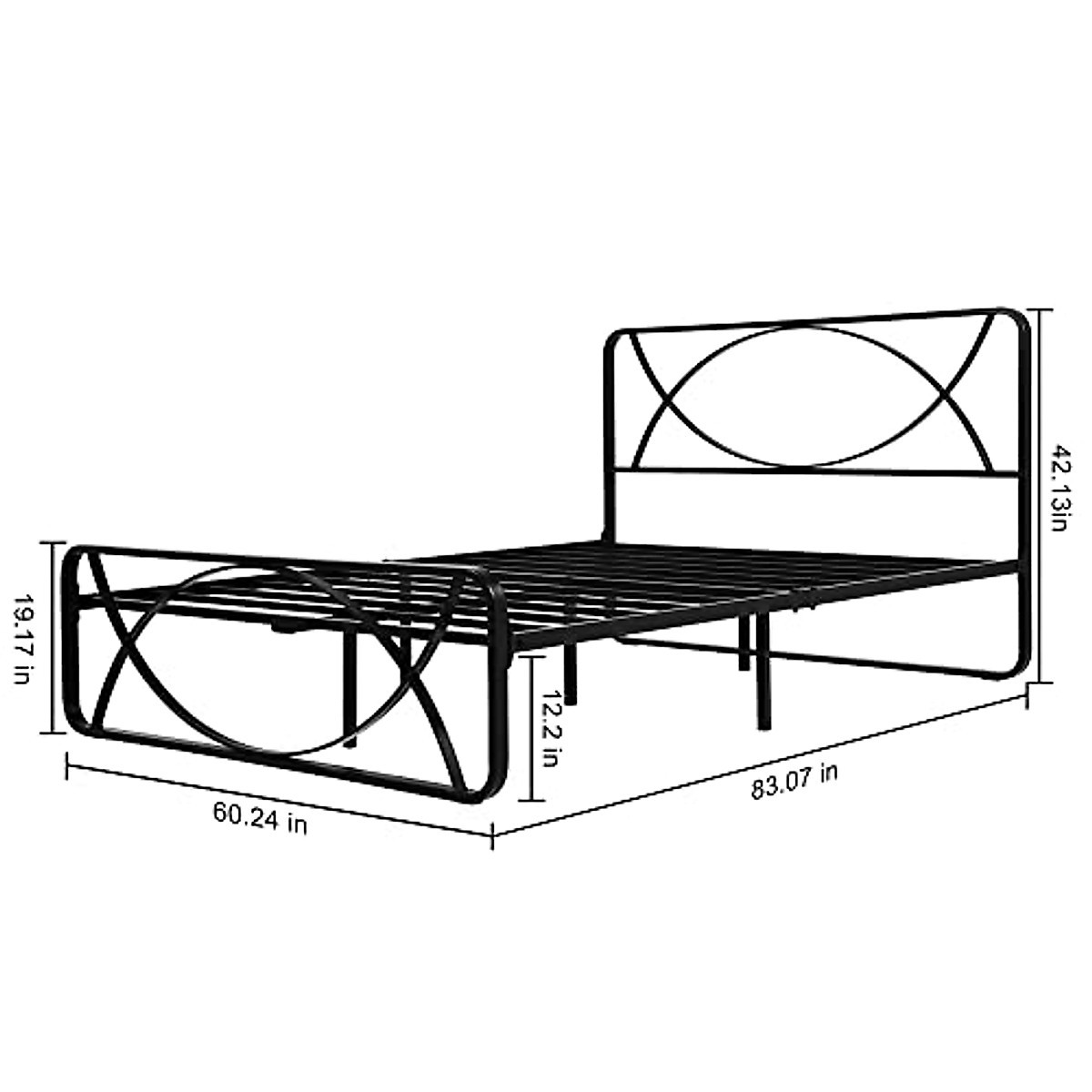 ODIKA Queen Bed Frame with Unique Semicircle Headboard - Platform Bed Frame Queen Size 12 inch Fits Under Bed Storage - Metal Bed Frame Queen No Box Spring Needed Easy Essembly