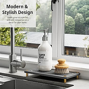 Sink Caddy, Dries Instantly Sink Holder for Preventing Moisture Buildup, Diatomaceous Pedestal Stand Riser with Stainless Steel Feet & Rubber Bottom, Soap Holder for Bottles Candles Decor-Dark Gray