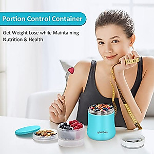 Thermos For Hot Food, Yogurt Container, 2 In 1 Insulated Food Jar To Separate Dry Wet Food, 28OZ Soup Thermos For Adults, Cereal To Go Container, Stainless Steel Vacuum Lunch Thermal With Spoon (Blue)