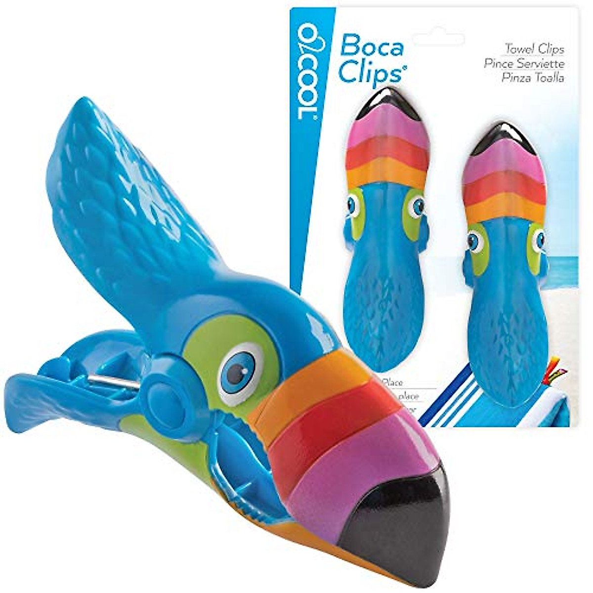 O2COOL Bocaclips - Beach Towel Clips For Beach Chairs, Patio And Pool Accessories - (Toucan) 2 Count