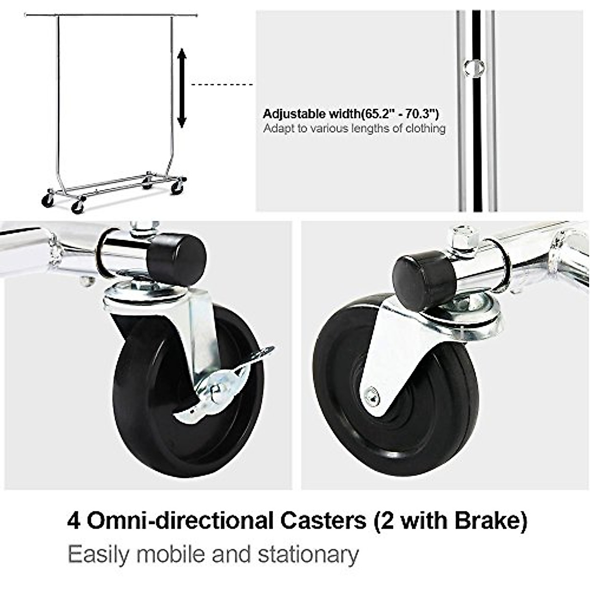 Yaheetech Heavy Duty Adjustable Commercial Grade Garment Rack Rolling ...