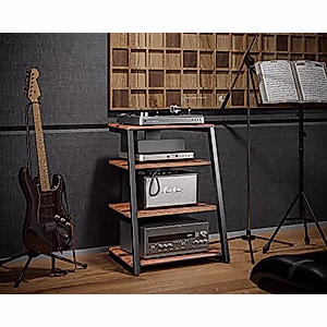 FITUEYES Design 4-Tier AV Media Stand Corner Shelf Stand Wooden Corner Shelves Component Cabinet Stereo Rack Audio Tower with Height Adjustable Wooden Shelves for/Apple Tv/Xbox One/ps4 (Walnut)