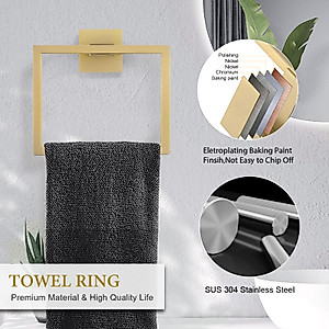 TNOMS 6-Piece Bathroom Hardware Set 23.6 Inch Gold Towel Bar Set Double Towel Bar Towel Ring Coat Hook and Toilet Paper Holder with Shelf Wall Mounted Stainless Steel Bathroom Accessories Set