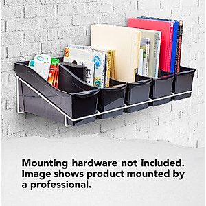 Storex Large Book Bins, Metal Shelf Rack Included, Black, Set of 5 (71129U01C)