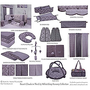 Bacati Clouds in The City Baby Play Gym with Mat, White/Grey