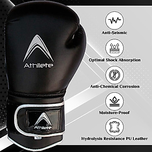 Athllete Youth Boxing Gloves for Men & Women, Boxing Training Gloves, Kickboxing Gloves, Sparring Punching Gloves, Heavy Bag Workout Gloves for Boxing, Kickboxing, Muay Thai, MMA (Black/Silver,8 oz)