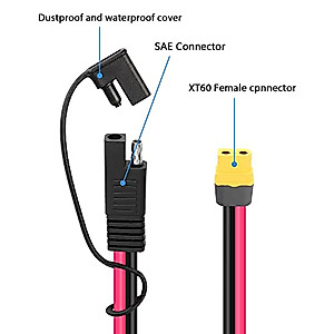 CERRXIAN 3.2ft 12AWG XT60 to SAE Cable, XT60 Female to SAE Solar Extension Power Cable with SAE Connector for Solar Panel,Lipo Battery,Portable Power Station,Solar Generator