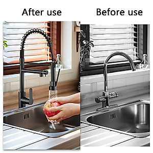 RIGFRCH Commercial Kitchen Sink Faucet with Pull Down Sprayer for Modern Kitchens， Stainless Steel Dual Water Outlet Pull Down Sprayer Single Handle Dual Temperature Kitchen Faucet（ Matte Black）