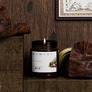 High Noon - Tobacco and Leather Scented Classic Jar Candle by Moment At Home | Natural Non Toxic Coconut Wax Candle | Hand Poured in The USA | 7 Ounce Long Lasting Up to 50 Hour Burn Time