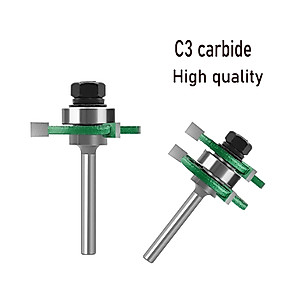 TOTOWOOD Pro Tongue and Groove Router Bit Set of 2 Pieces 1/4 Inch Shank Router Bit Set 3 Teeth Adjustable T Shape Wood Milling Cutter (Tongue and Groove Router Bit 1/4 Shank)