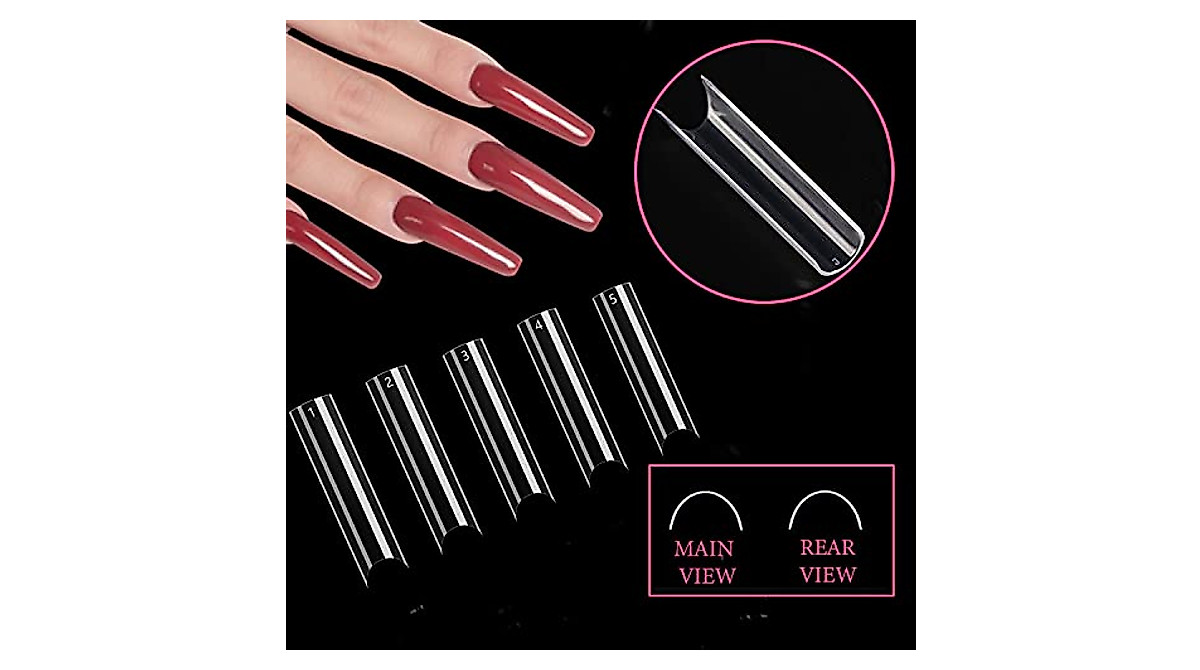 500 Pcs Clear Long C Curve Fake Nail Tips for DIY & Salon Use