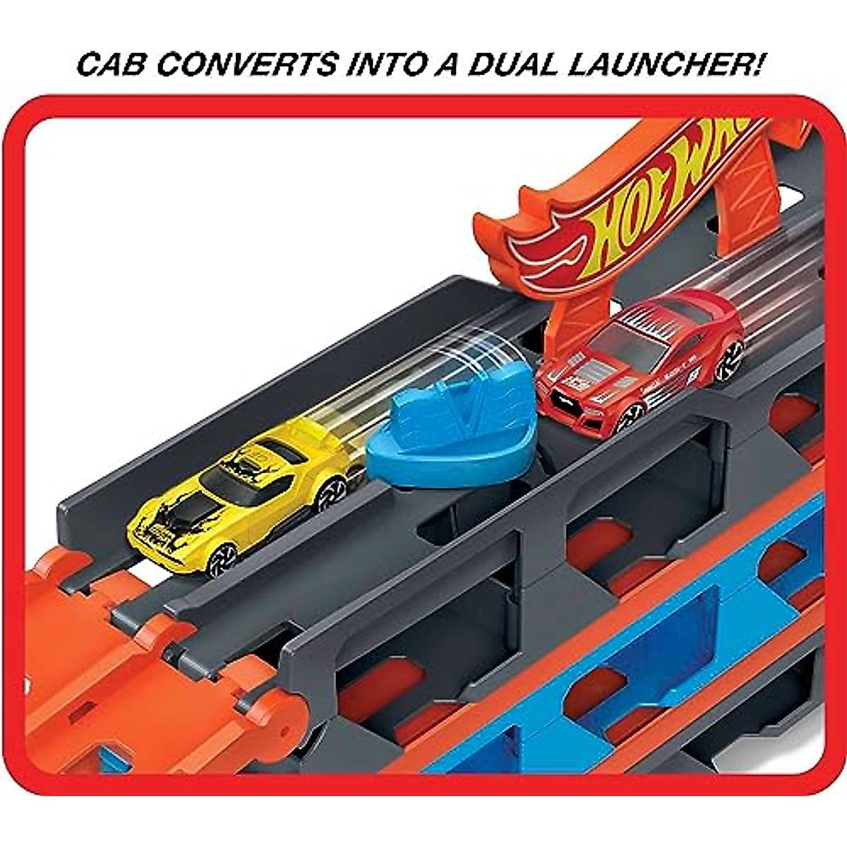 Hot Wheels Speedway Hauler Storage Carrier with 3 1:64 Scale Cars & Convertible 6-Foot Drag Race Track for Kids 4 to 8 Years Old, Stores 20+ Cars, HGH33
