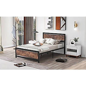 Epinki Metal and Wood Bed Frame with Headboard and Footboard, Full Size Platform Bed, No Box Spring Needed, Easy to Assembly Black