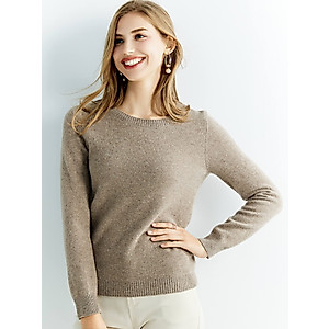 LINY XIN 100% Merino Wool Sweater Women Fall Winter Warm Soft Lightweight Knitted Pullover Crewneck Long Sleeve Sweater (Tan,L)