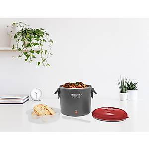 Elite Gourmet EFW-6080R Warmables Lunch Box Electric Food Warmer with Stainless Steel Pot, 32 Ounce, Grey Red