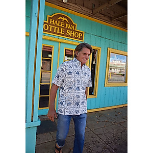 Reyn Spooner Men's Lahaina Sailor Tailored Button Front Hawaiian Aloha Shirt, White, XL