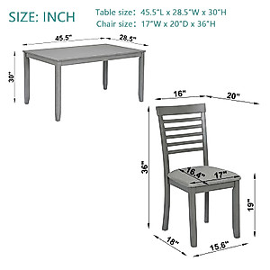 RuiSiSi Modern Dining Table Set for 4, Rectangular Dining Table with 4 Upholstered Chairs, 5 Piece Dining Table Set for Dining Room Kitchen Living Room, Wood Dining Room Table Set for 4, Gray