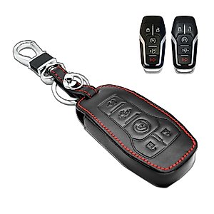 MECHCOS Compatible with Ford Edge Expedition Explorer Fusion Mustang F-150 F-250 F-350 F-450 Super Duty Lincoln MKC MKX MKZ Nautilus Key Fob Cover Case Leather Shell Key Chain Protector