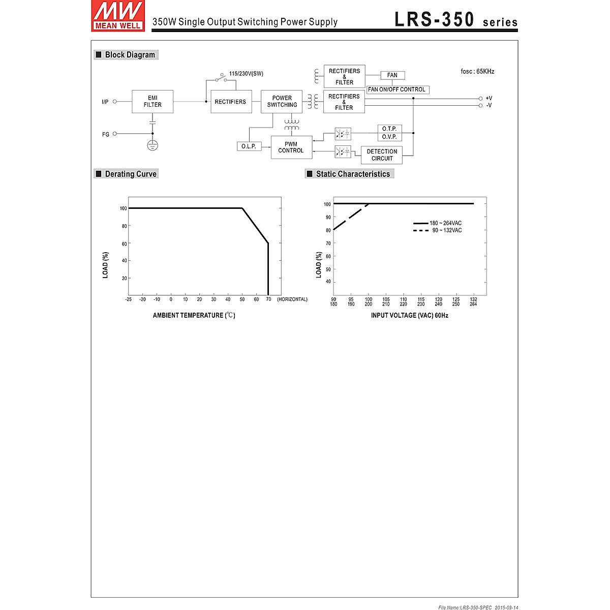 MEAN WELL LRS-350-48 350.4W 48V 7.3 Amp Single Output Switchable Power