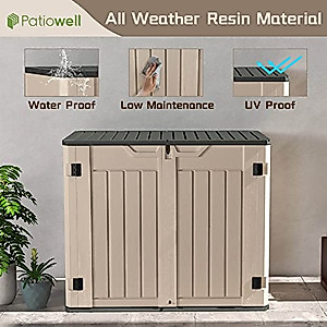 Patiowell Outdoor Horizontal Storage Shed,4' x 2' Weather Resistant Resin Tool Shed with Lockable Multi-Opening Door, Easy Storage for Trash Cans, Lawnmowe, Garden Accessories and Bicycles