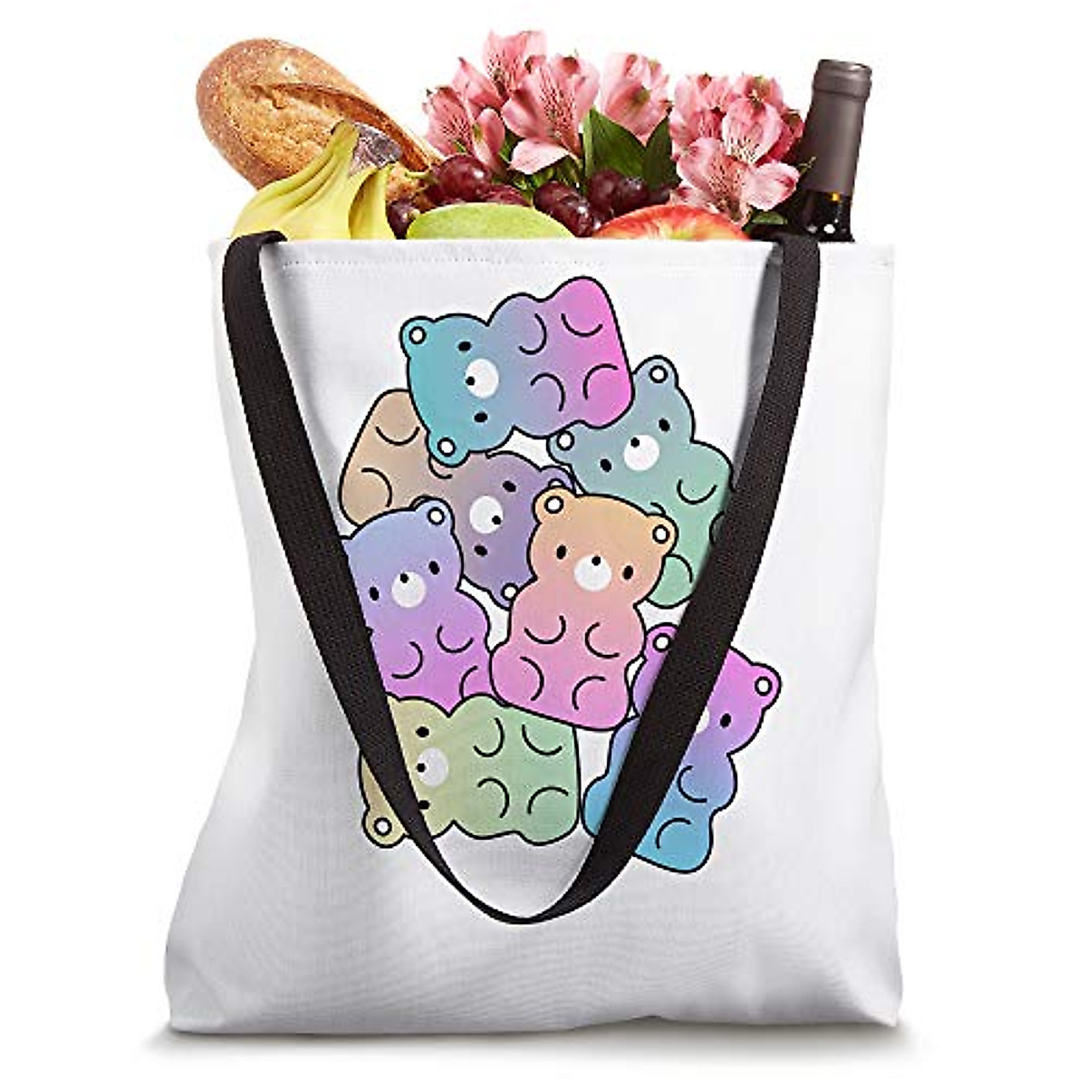 Cute Rainbow Gummy Bear Design Kawaii Aesthetic Teens Tote Bag