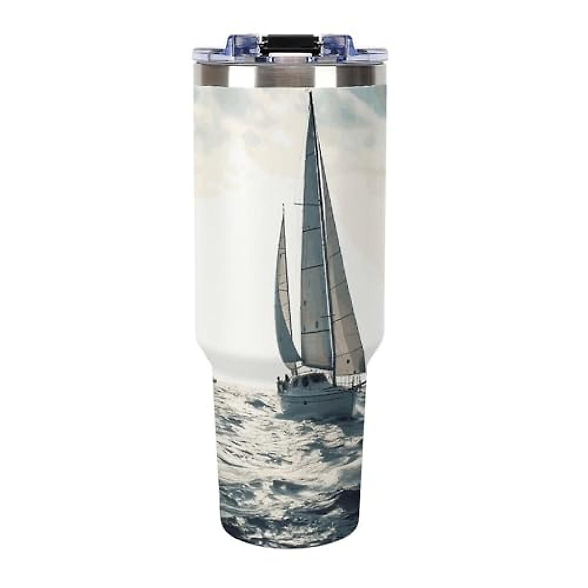 HJUQNGF 40 Oz Personalized Tumbler with Handle And Straw Ocean Sailing Stainless Steel Insulated Tumblers Reusable Car Thermal Cup Travel Coffee Mug for Women Men