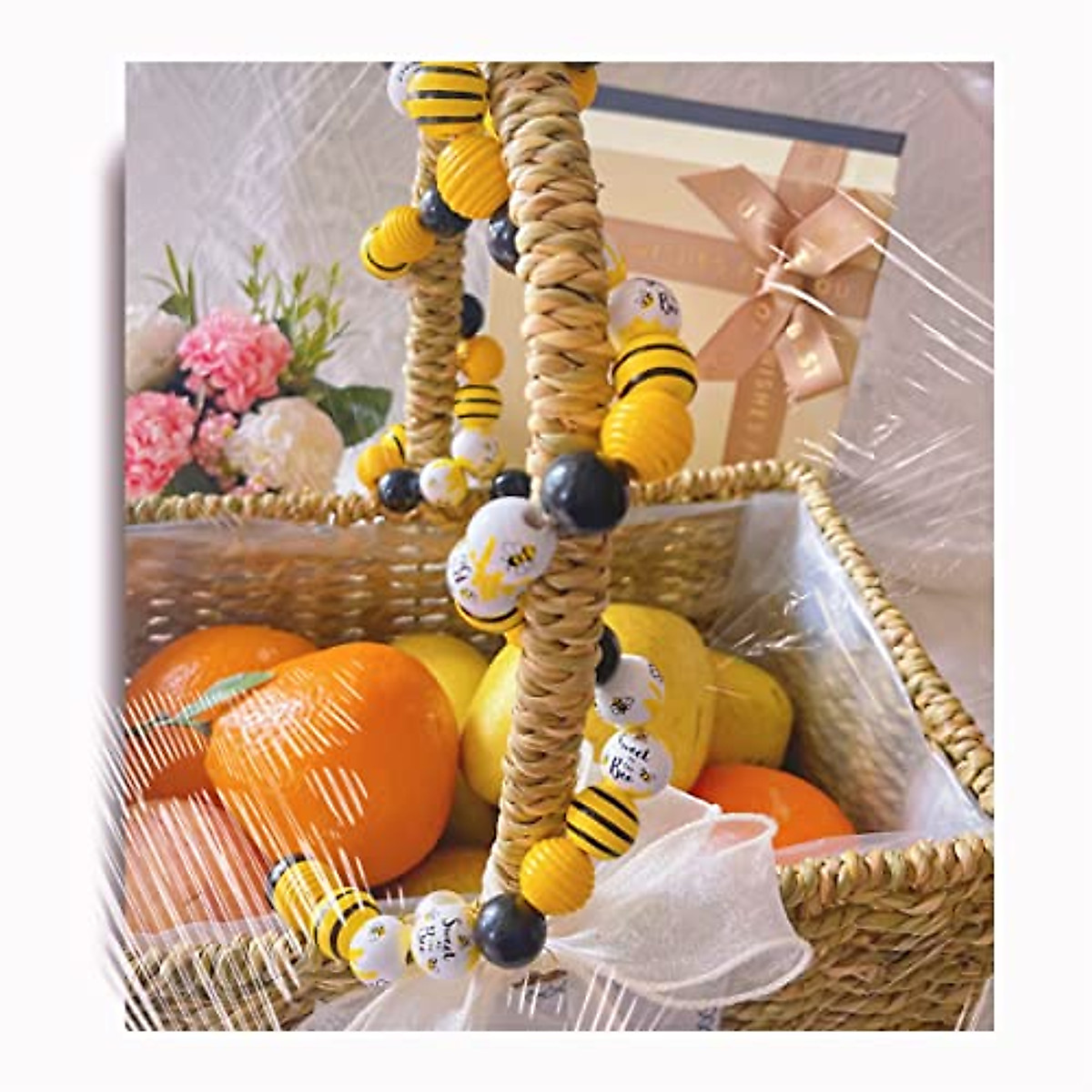 180 Pcs 16mm Bee Wood Beads-Yellow Black White Spring Summer Loose Beads,Bee Honeycomb Wooden Beads for Craft and Jewelry Making,Bee Themed Rustic Beads for Bee Day Tiered Tray Garland Decorations