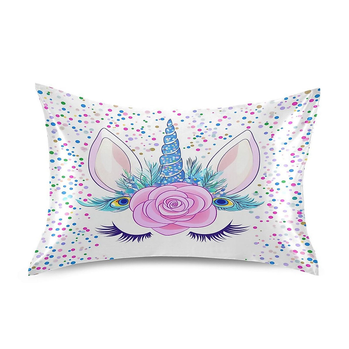 AUUXVA Cute Girl Print Satin Pillowcase for Hair and Skin, Purple Flowers Toddler Baby Silk Pillow Cases with Envelope Closure, Standard Size 20x26 inches, 1PC White