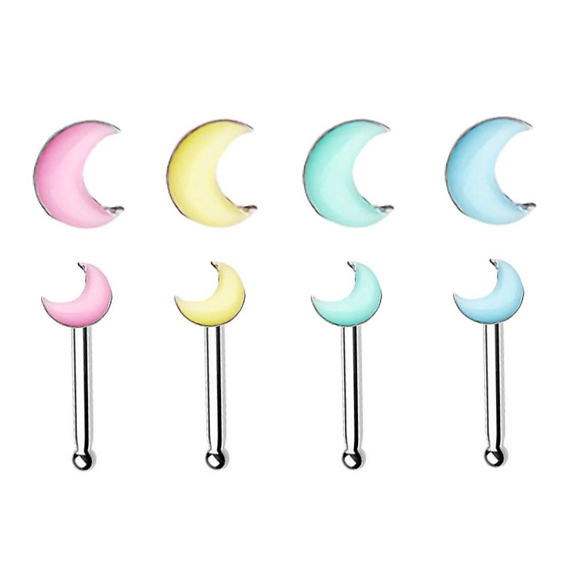 playful piercings 4 pc Lot Glow in The Dark Moon Pink, Yellow, Green, Blue Nose Bone Rings 20g