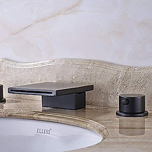 Y-LKUN Faucet Solid Brass Oil Rubbed Bronze Widespread 3Pcs Waterfall Spout Bathroom Sink Faucet Three Holes Mixer Tap