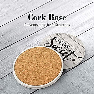 RayPard Absorbent Coasters Stone Coaster Set of 8, Cork Base, with Holder, Wood Look, Farmhouse Country Life Outdoor for Housewarming Apartment Kitchen Room Bar Décor, Rustic Style (Black Holder)