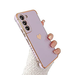 phylla Design for Samsung Galaxy S22 Plus/S22+ Phone Case,Cute Love Heart Luxury Gold Plating Edge Case for Women Men Camera Protection Shockproof Bumper with Side Small Heart Pattern (Purple)