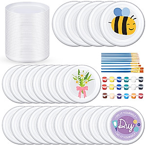 Tenceur 36 Pcs DIY Plastic Flying Disks Bulk 7 Inch Color Your Own White Flying Disc with 10 Paintbrushes and 3 Paints for Party Favors and Crafts Fun Home Activities Games