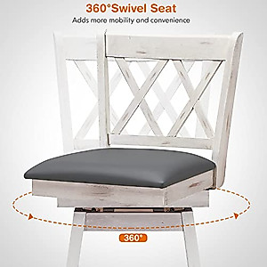 COSTWAY Bar Stool Set of 4, 360 ° Swivel Bar Height 29.5 inch Bar Stool with Foot Rest Upholstered Cushion & Ergonomic Backrest, Sturdy Frame, for Pub, Restaurant, Home (4, Antique White + Grey)
