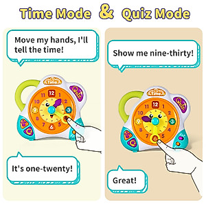 iPlay, iLearn Electronic Teaching Telling Time Learn Clock Toy, Kids Bilingual Teach and Talk Play Clock, Time Activity Toys, Kindergartn Homeschool Supplies for 4 5 6 7 8 Year Old Girls Boys Children