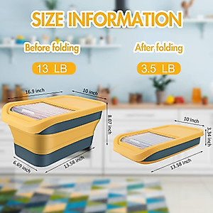 Collapsible 13LB Dog Food Storage Container with Transparent Sliding Lid, Pet Airtight Folding Rice Plastic Bin with Measuring Cup and Scoop Suitable for Storing Oat Millet Macaroni Corn.Yellow