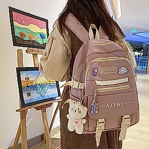 MIFJNF Cute Backpack Kawaii Backpack for School Aesthetic Backpack Kawaii School Supplies Cute Backpacks with Accessories (Pink)