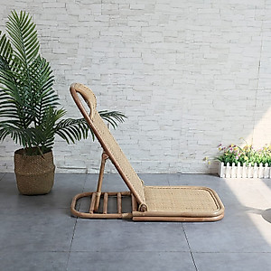 Recliner Rattan Mat with Wooden Border Sun Loungers, Patio Lounge Chairs, Adjustable Backrest, for Outdoor Garden Patio Beach