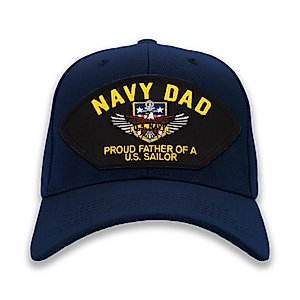 PATCHTOWN Navy Dad - Proud Father of a US Sailor Hat/Ballcap Adjustable One Size Fits Most (Navy Blue, Add American Flag)