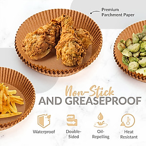 Air Fryer Liners - 50 Pcs Air Fryer Disposable Paper Liner - Non-Stick Greaseproof Parchment Paper for Air Fryer Liners Disposable - Round Airfryer Basket Liner for Quick Easy Cleanup and Disposal