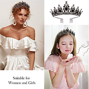 Birthday Queen Sash & Crystal Tiara Kit, Didder Rhinestones Crown Glitter Birthday Sash Birthday Crowns for Women Girls Birthday Tiaras for Women Hair Accessories for Prom Party Gift (Black)