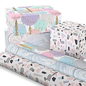 Hallmark Pastel Wrapping Paper Bundle with Cutlines on Reverse (6 Rolls: 130 Square Feet Total) Pink, Gold, Blue for Birthdays, Weddings, Bridal Showers, Baby Showers and More