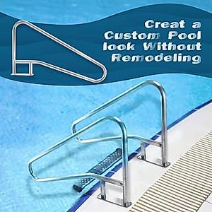 YOLENY Pool Handrail, 55"X32" 4-Bend Pool Stair Rail 1PC, 440lbs Load Capacity 304 Stainless Steel Pool Railing For Inground Swimming Pool With Blue Nylon Grip Cover Quick Mount Base Plate & Accessory